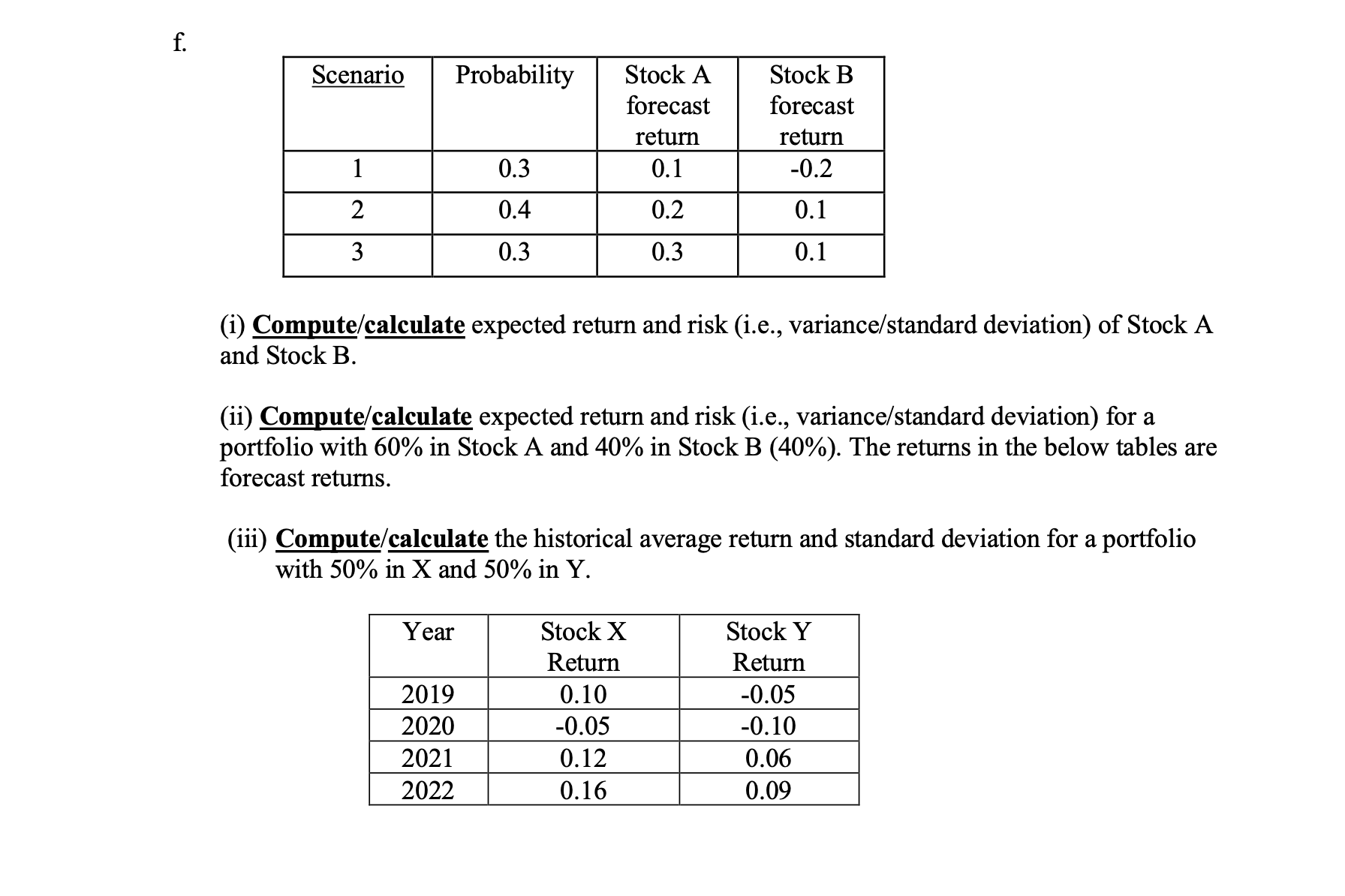 Solved (i) Compute/calculate expected return and risk (i.e., | Chegg.com Solved (i) Compute/calculate expected return and risk (i.e., | Chegg.com