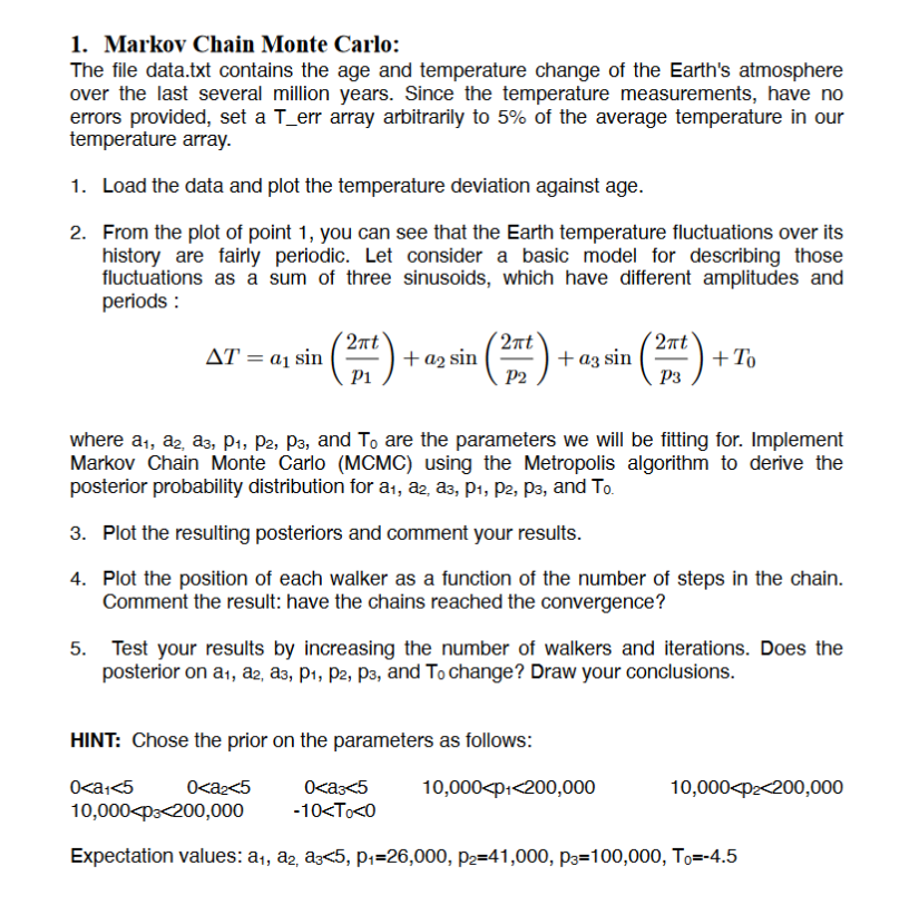 Solved 1. Markov Chain Monte Carlo: The file data.txt | Chegg.com