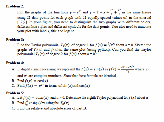 Solved Problem 2: Plot the graphs of the functions y=ex and | Chegg.com