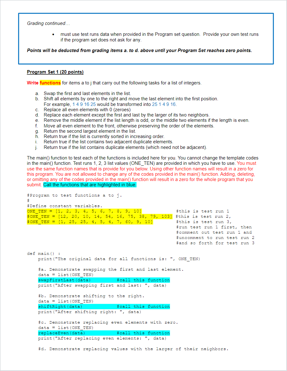 Solved Grading continued... must use test runs data when | Chegg.com
