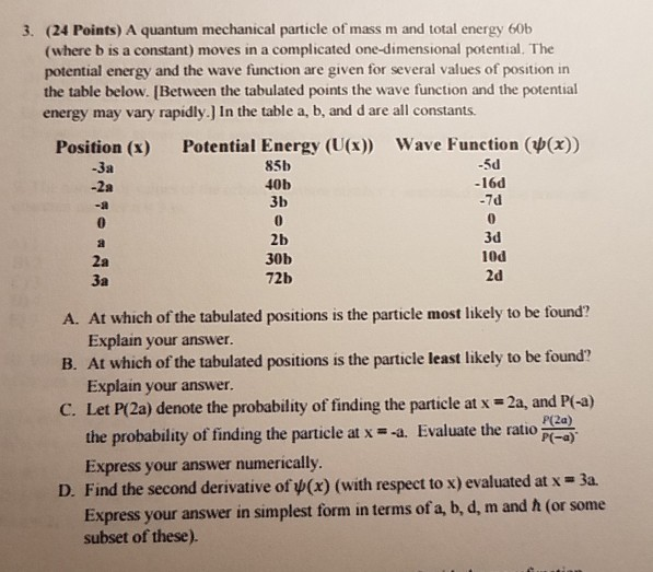 Solved 3. (24 Points) A quantum mechanical particle of mass | Chegg.com
