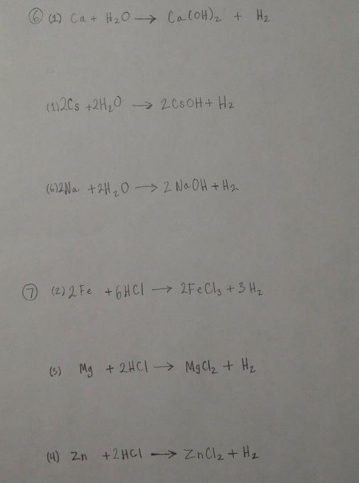 Solved 6 (1) Cat H₂O Ca(OH)₂ + H₂ (112Cs + 2H₂O → 2C s OH + | Chegg.com