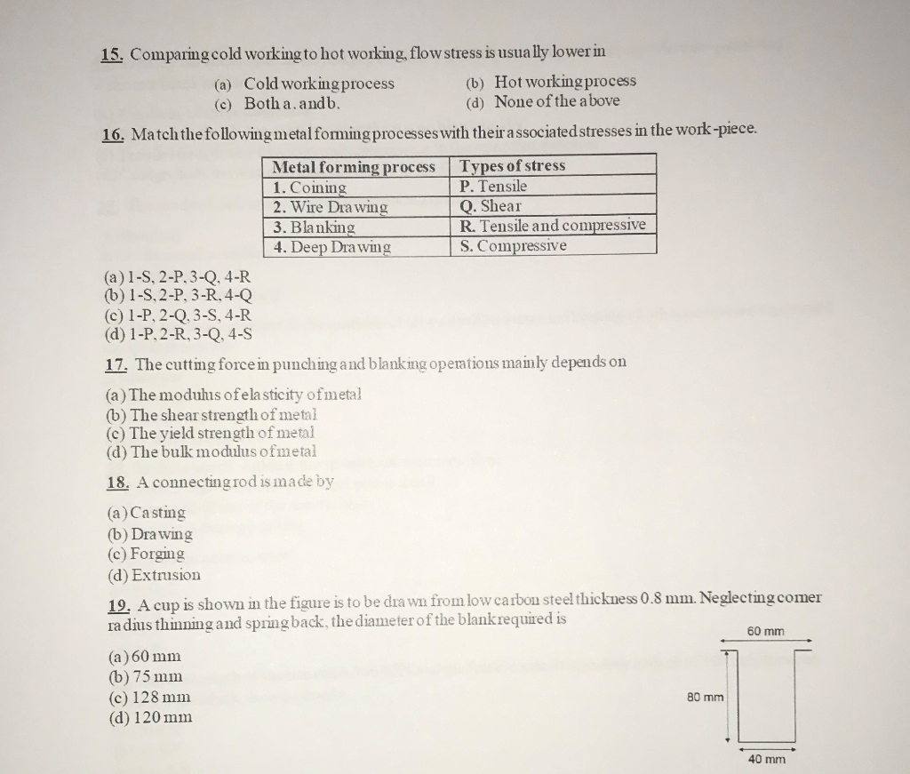 Solved 15. Comparing cold working to hot working, flow | Chegg.com