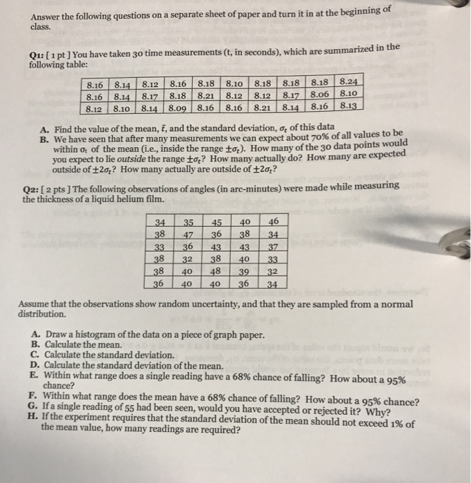 Solved Answer the following questions on a separate sheet of | Chegg.com