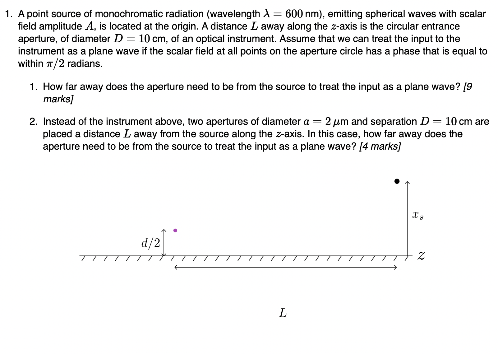 Solved A point source of monochromatic radiation (wavelength | Chegg.com
