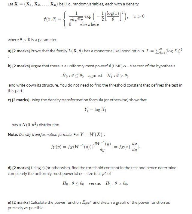 Solved Let X = (X1, X2,..., X.) bei.i.d. random variables, | Chegg.com