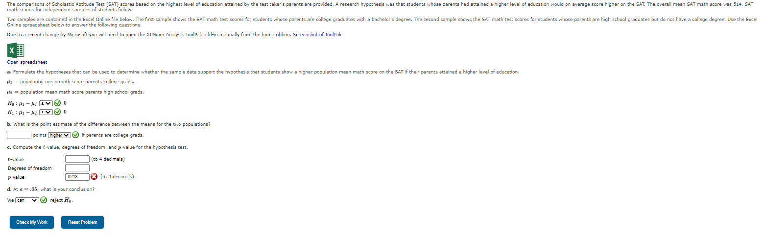 Solved math scores for independent samples of students | Chegg.com