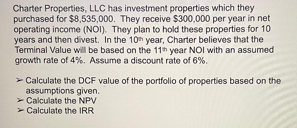 Solved Charter Properties, LLC has investment properties | Chegg.com