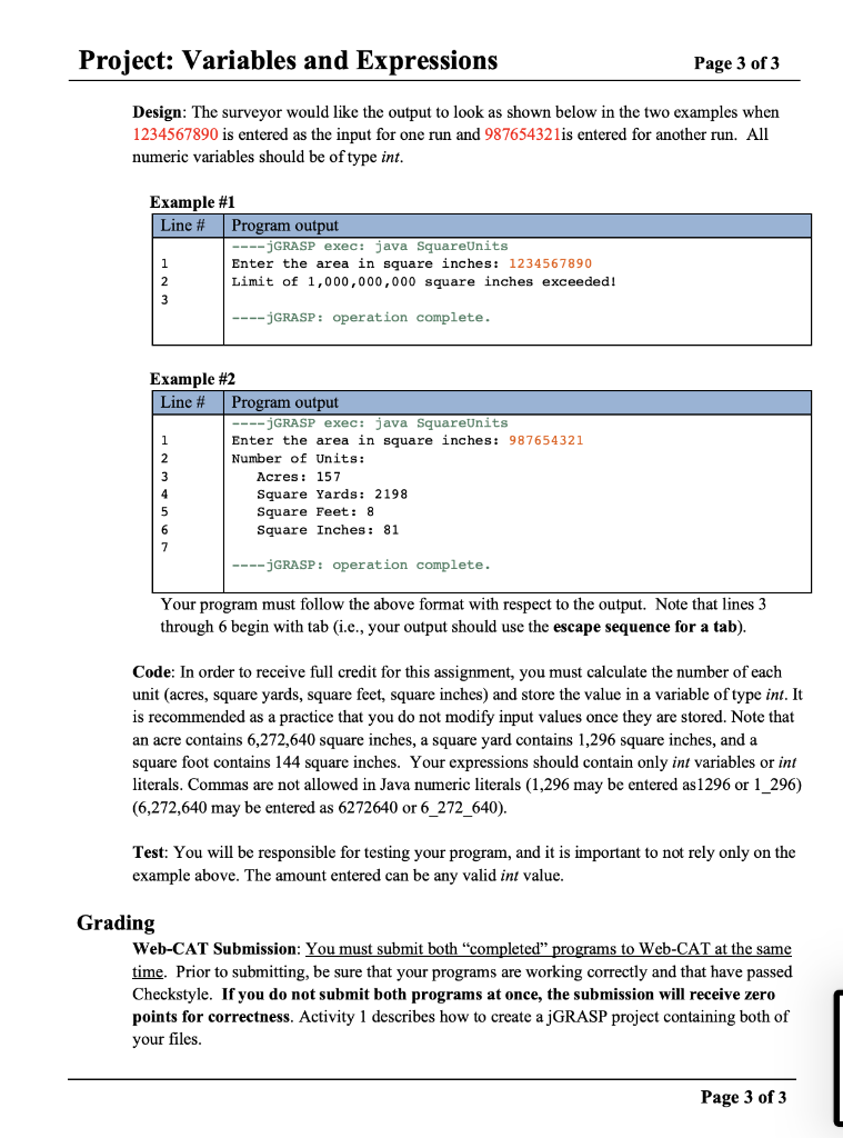 Project: Variables and Expressions Page 1 of 3 | Chegg.com