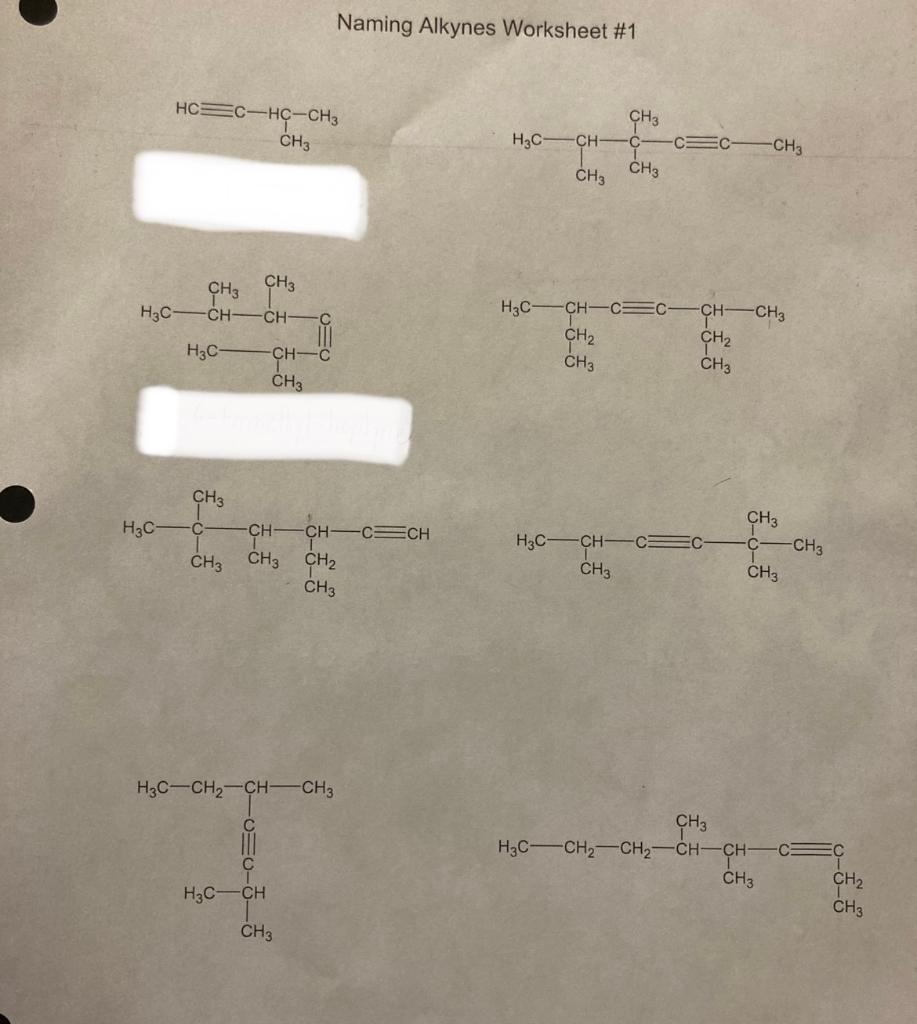 Solved Naming Alkynes Worksheet \#1 | Chegg.com