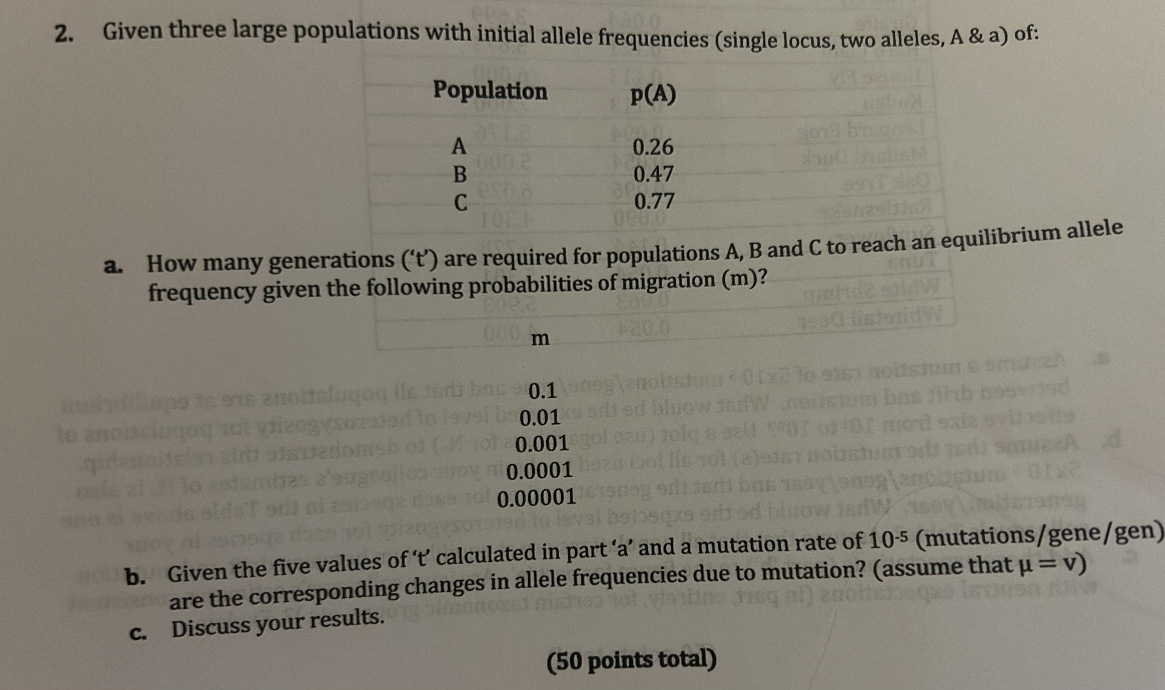 Solved Given three large populations with initial allele | Chegg.com
