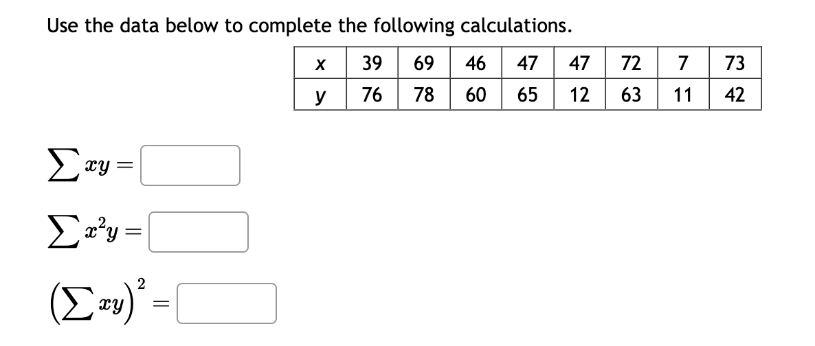 Solved Use the data chart to complete the following | Chegg.com