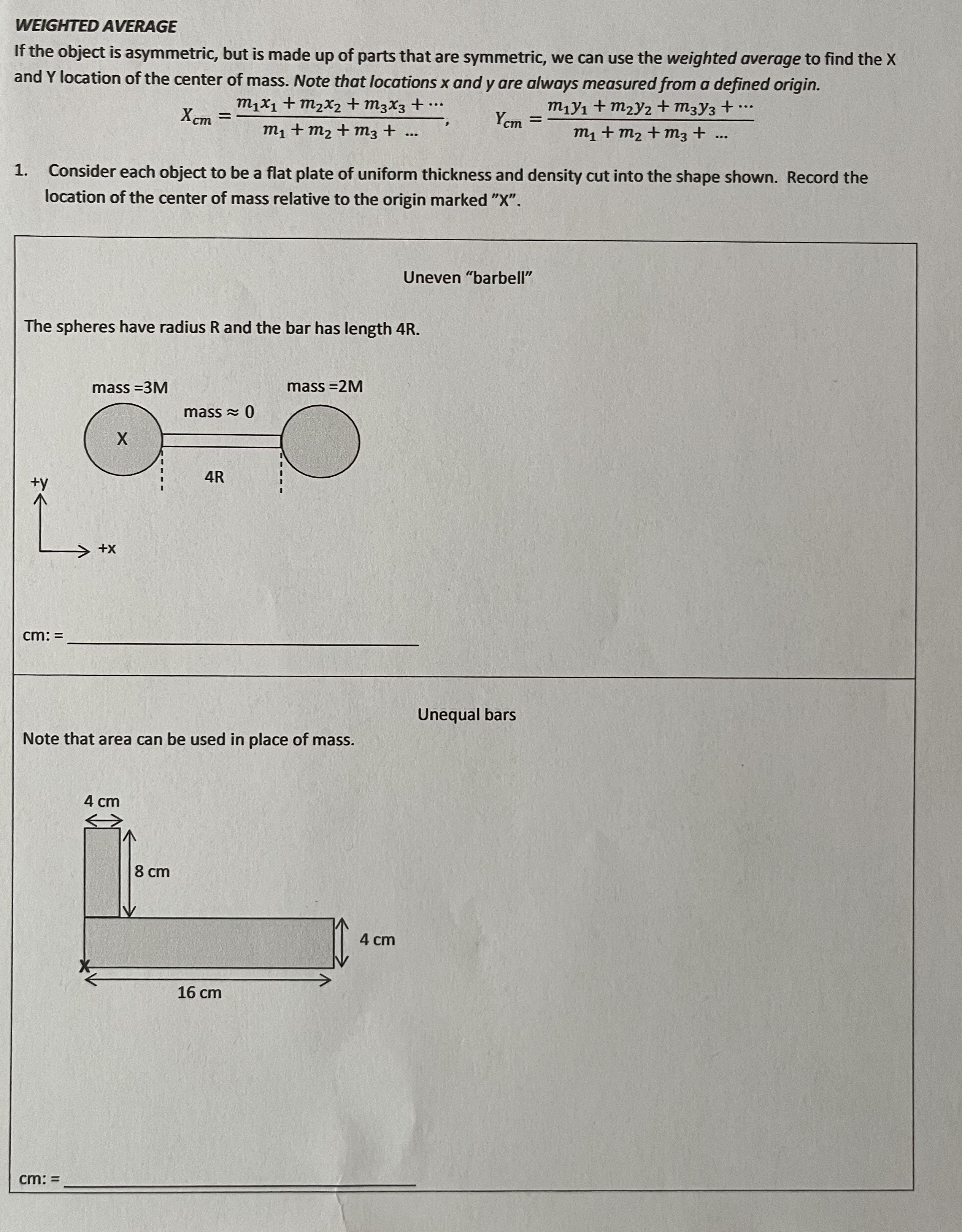 Solved Activity 3 7 Center Of Mass Worksheet Center Of