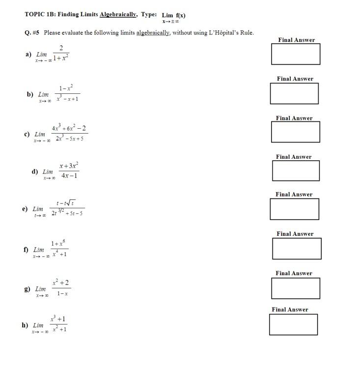 Solved TOPIC 1B: Finding Limits Algebraically, Type: | Chegg.com