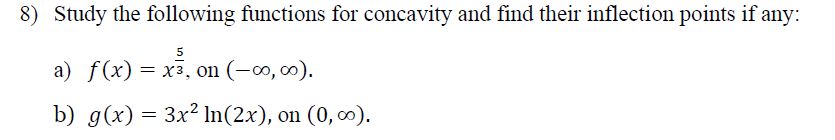 Solved 8) Study the following functions for concavity and | Chegg.com