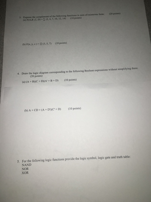 Solved Express The Complement Of The Following Functions