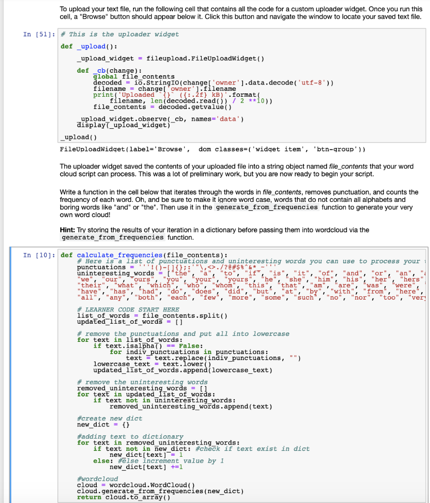 Final Project - Word Cloud For this project, you'll | Chegg.com