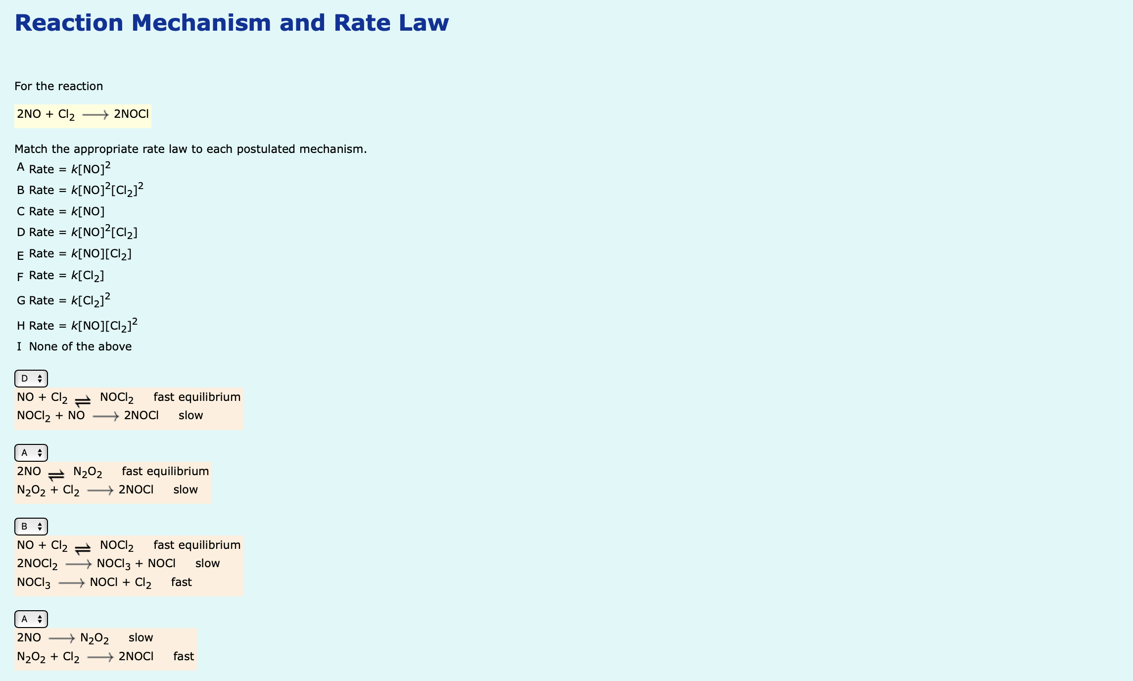 Solved Reaction Mechanism and Rate LawFor the | Chegg.com