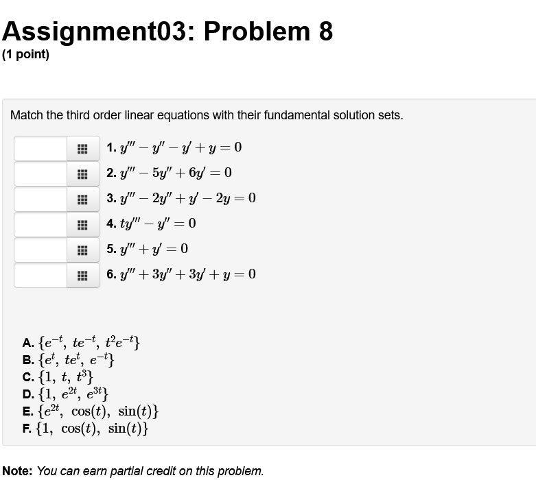 Solved Assignment03: Problem 8 (1 point) Match the third | Chegg.com