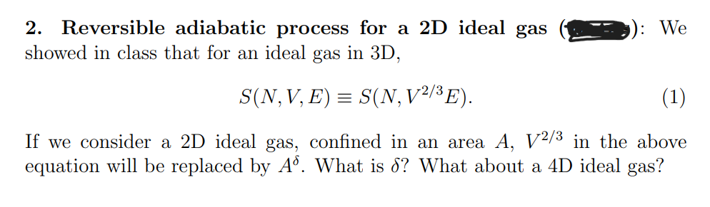 Solved 2. Reversible adiabatic process for a 2D ideal gas We | Chegg.com