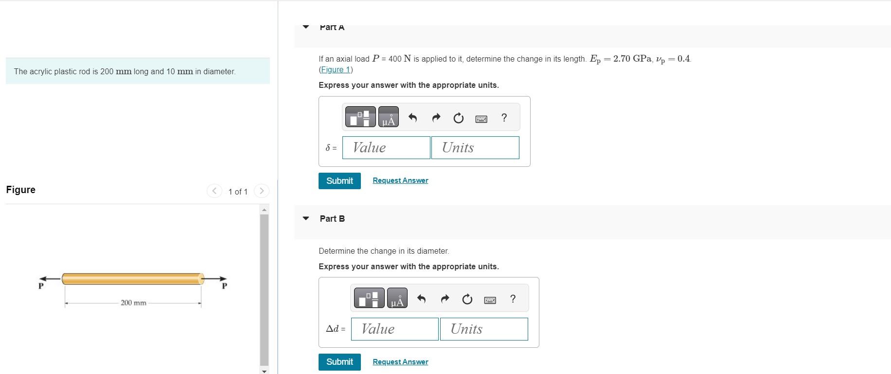 Solved If an axial load P=400 N is applied to it, determine | Chegg.com