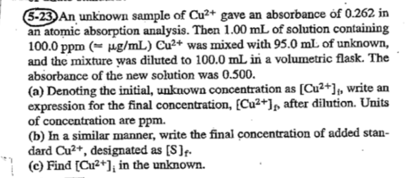 Solved 5-23. An unknown sample of Cu2+ gave an absorbance of | Chegg.com