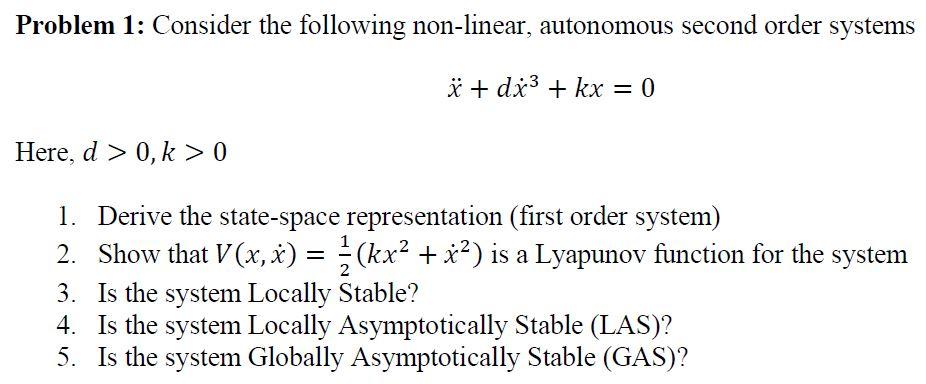 Solved Problem 1: Consider the following non-linear, | Chegg.com