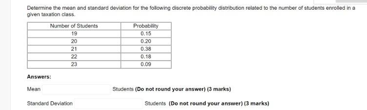 Solved Determine the mean and standard deviation for the | Chegg.com