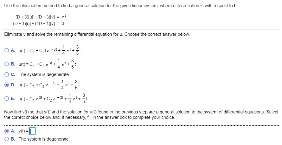 Solved Use the elimination method to find a general solution | Chegg.com