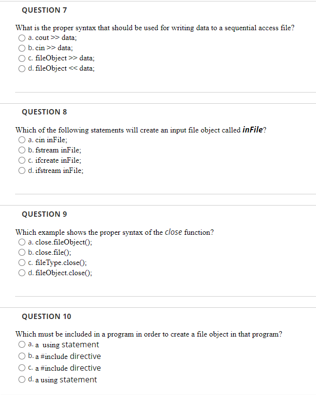 Solved Question 7 What Is The Proper Syntax That Should Be
