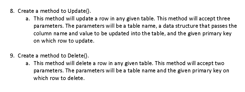 Solved 8. Create a method to Update(). a. This method will | Chegg.com