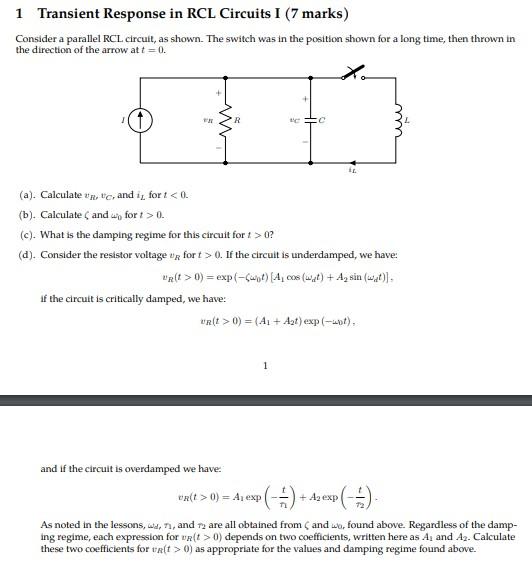 Solved Consider a parallel RCL circuit, as shown. The switch | Chegg.com