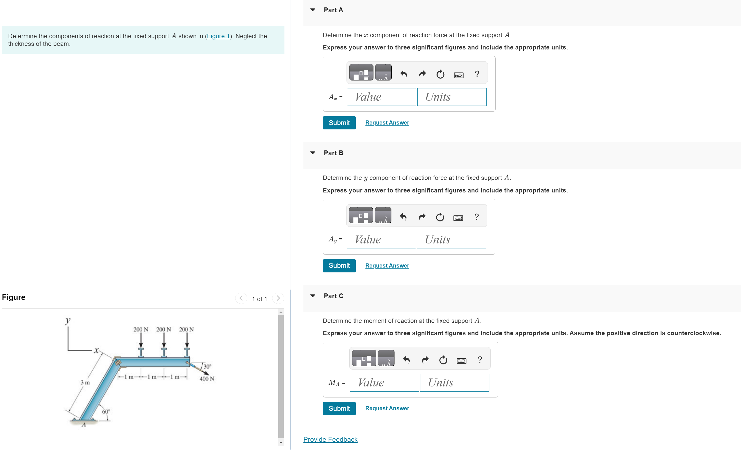 Solved Part Adetermine The Components Of Reaction At The