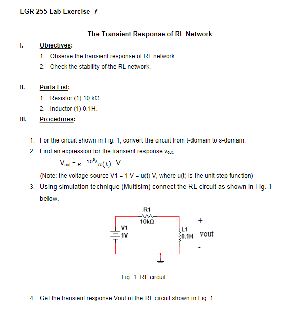 Solved Vout =e−105tu(t)V (Note: the voltage source V1=1 | Chegg.com