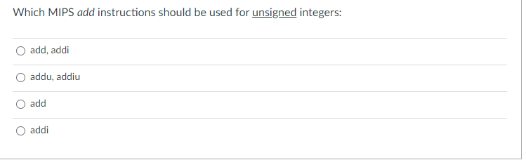 Solved Which MIPS add instructions should be used for | Chegg.com