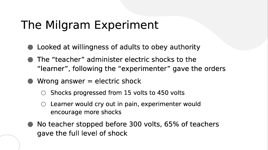 Solved Quote from Stanley Milgram "I set up a simple | Chegg.com