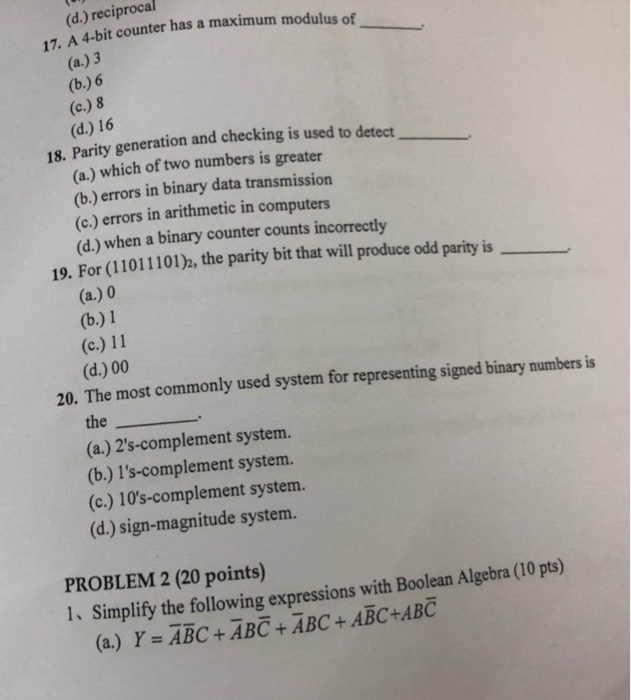 Solved (d.) reciprocal 17. A 4-bit counter has a maximum | Chegg.com
