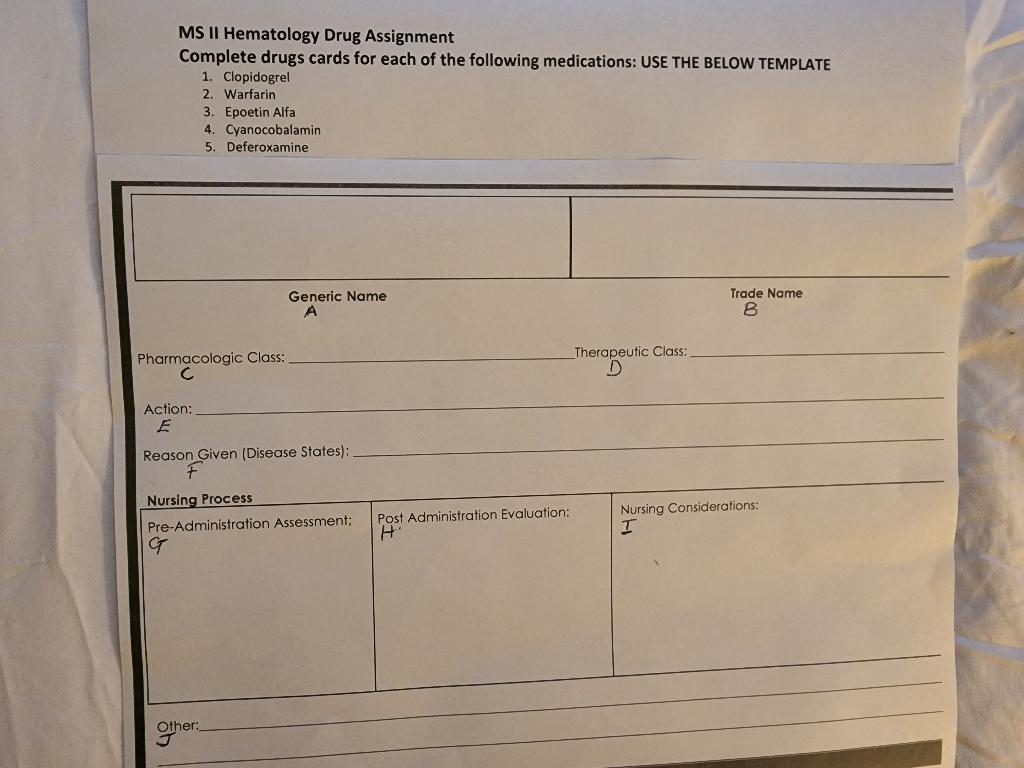 Solved MS II Hematology Drug Assignment Complete drugs cards | Chegg.com