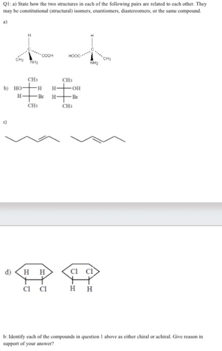 Solved State how the two structures in cach of the following | Chegg.com