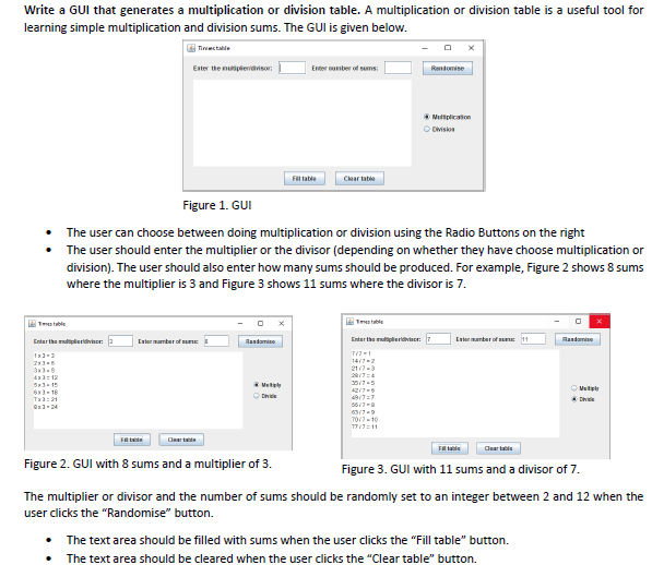 Solved Write a GUI that generates a multiplication or | Chegg.com
