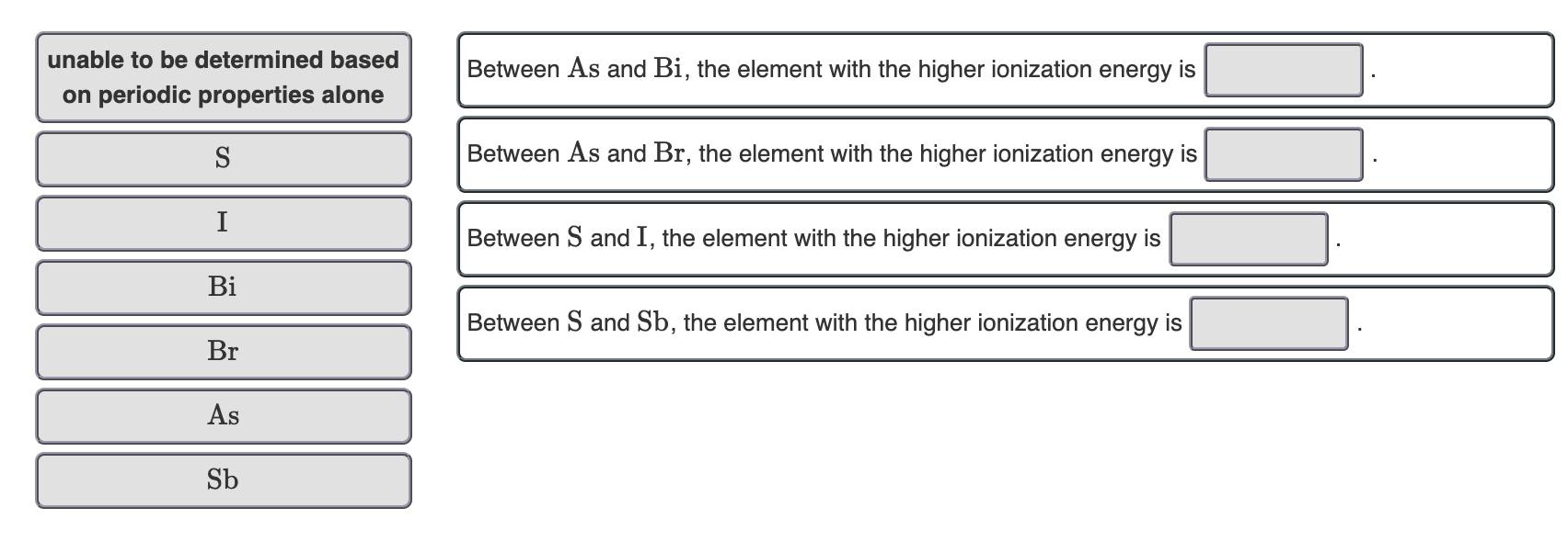Solved Choose the element with the higher ionization energy | Chegg.com