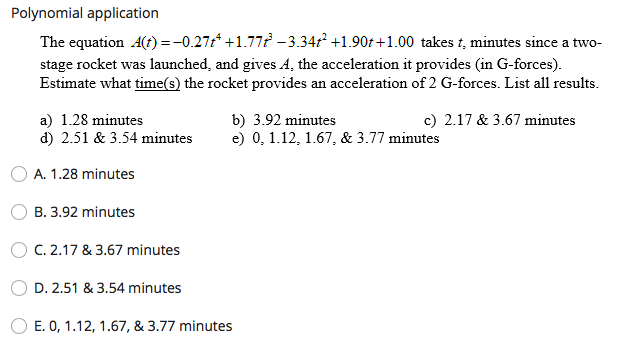 Solved Polynomial application The equation A(t)=-0.276* | Chegg.com