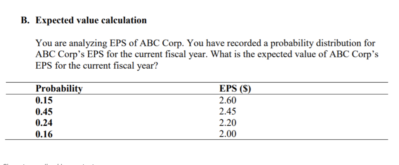 Solved B Expected Value Calculation You Are Analyzing Eps