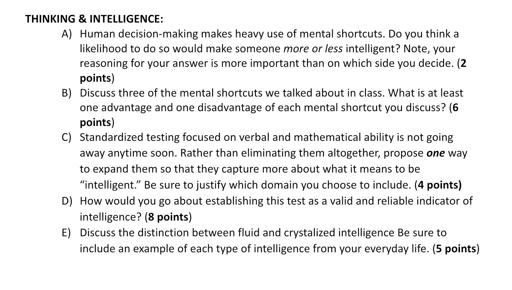 Solved THINKING \& INTELLIGENCE: A) Human decision-making | Chegg.com