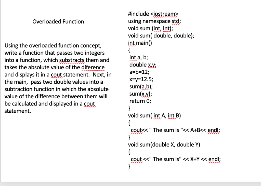 Solved Include Using Namespace Std Void Sum Int Int 7445