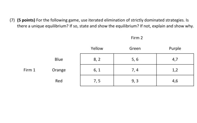 Solved (7) (5 points) For the following game, use iterated | Chegg.com