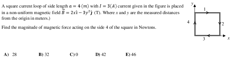 Solved A square current loop of side length a=4( m) with | Chegg.com