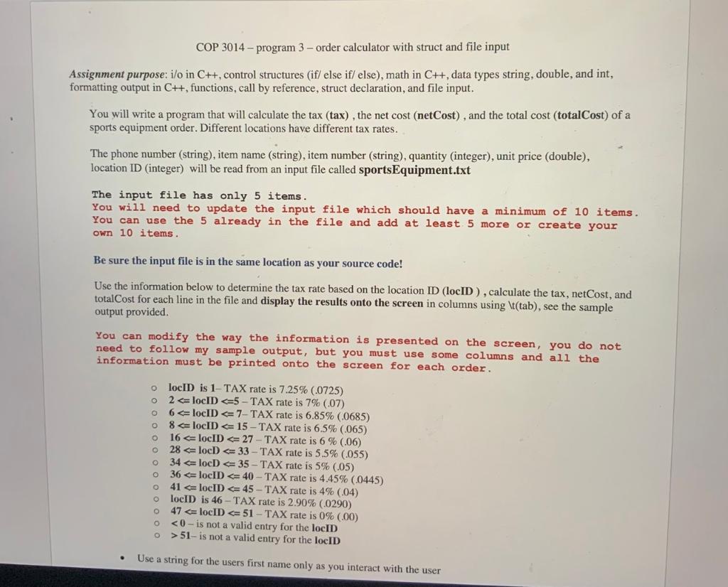 Solved COP 3014 – program 3 – order calculator with struct | Chegg.com