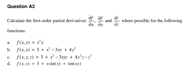 Solved Question A3 Calculate the first-order partial | Chegg.com