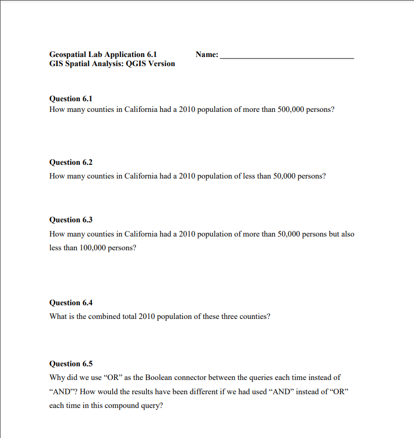 Solved Geospatial Lab Application 6.1 Name: GIS Spatial | Chegg.com Solved Geospatial Lab Application 6.1 Name: GIS Spatial | Chegg.com